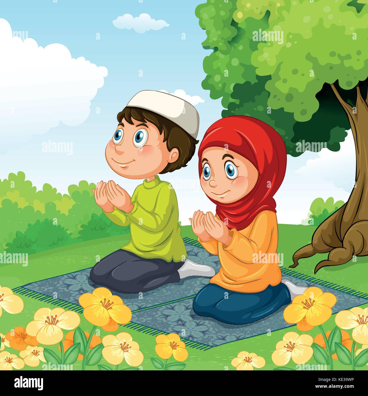 Woman praying in garden Stock Vector Images - Alamy