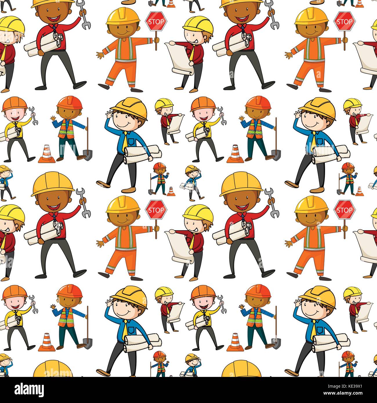 Seamless background with construction workers illustration Stock Vector ...