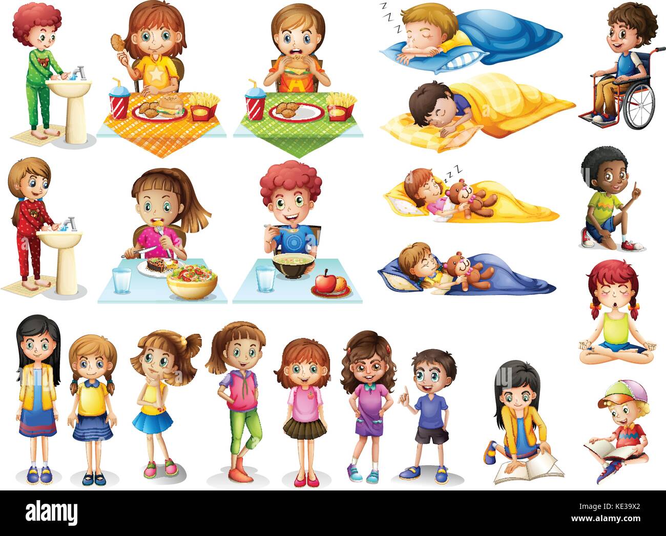 Kids and different routines illustration Stock Vector Image & Art - Alamy
