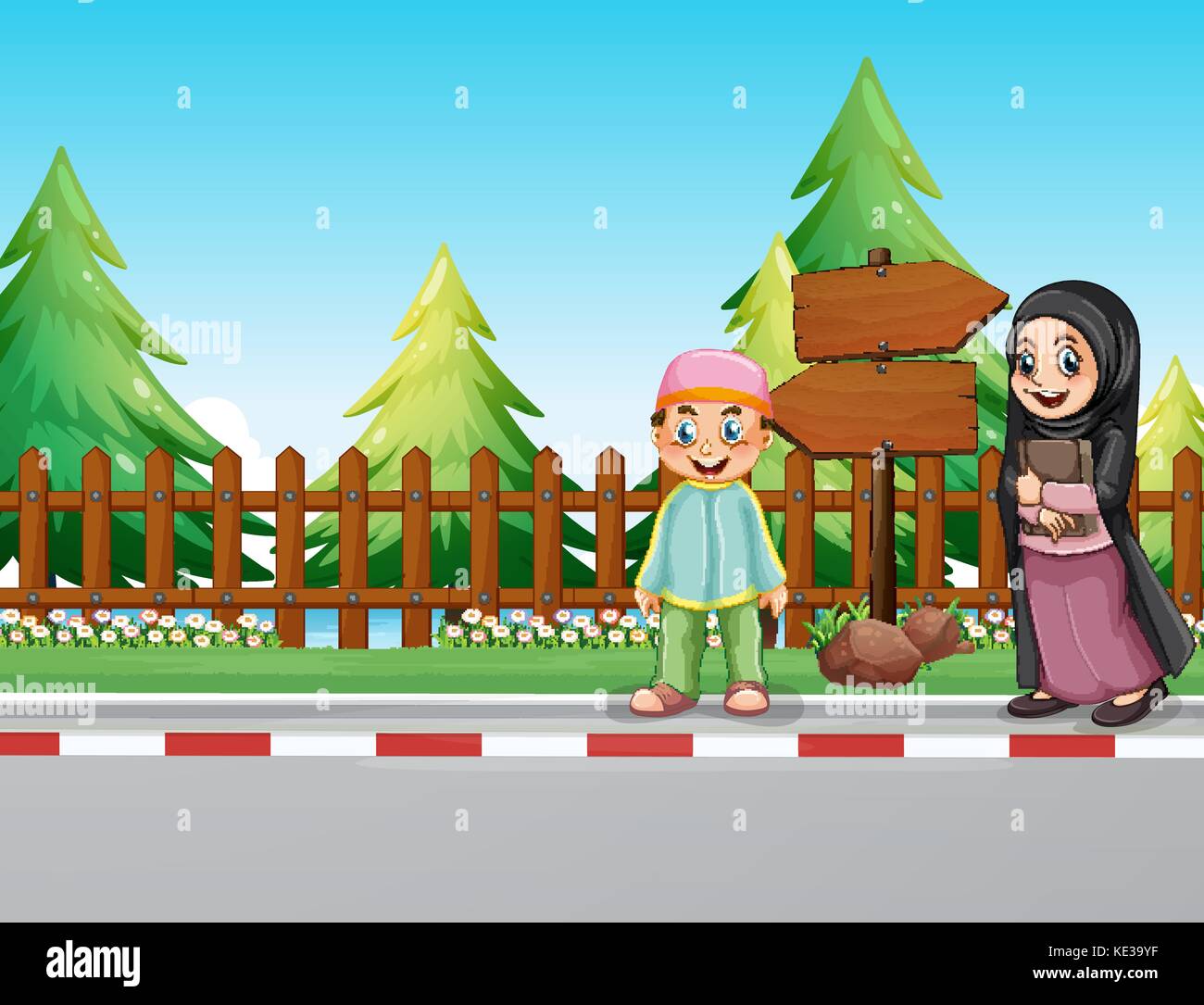 Muslim people standing on the pavement illustration Stock Vector Image ...