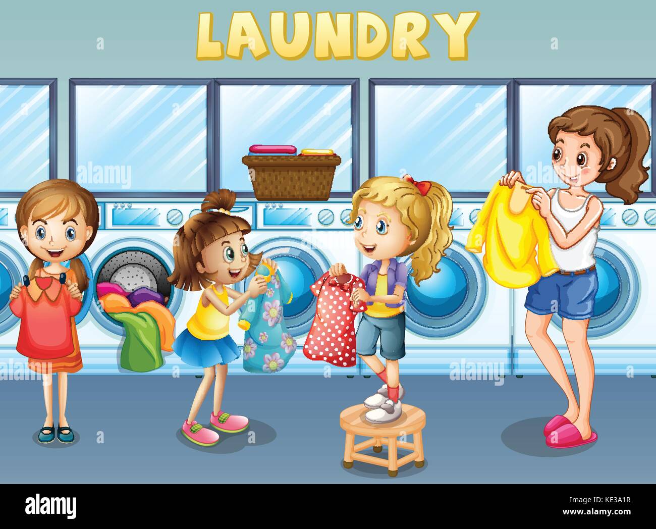 Children doing laundry together illustration Stock Vector Image & Art ...