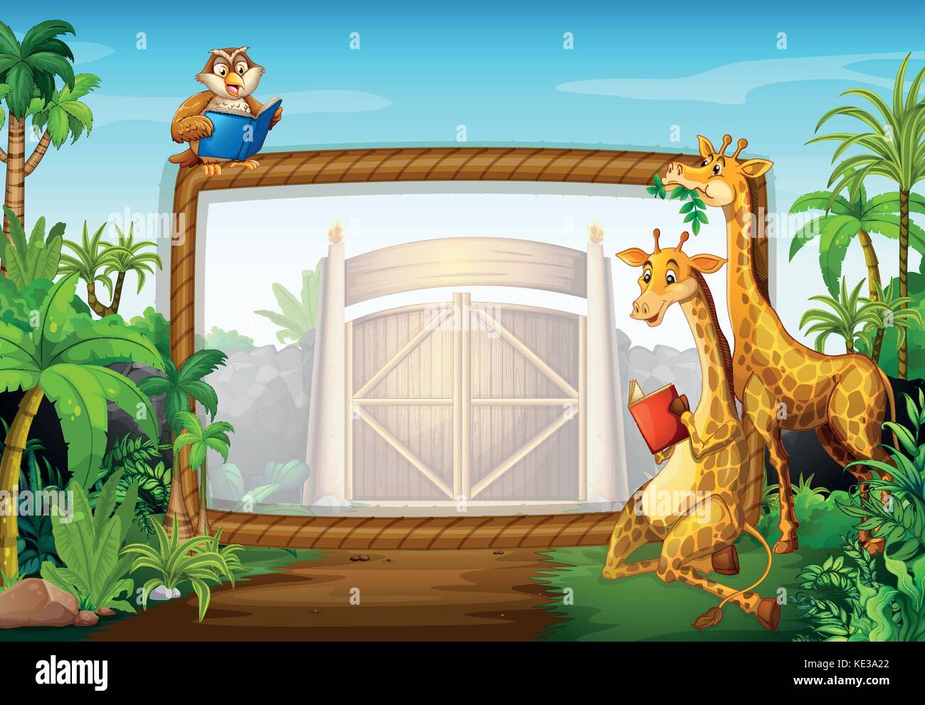 Frame design with giraffe and owl illustration Stock Vector Image & Art ...