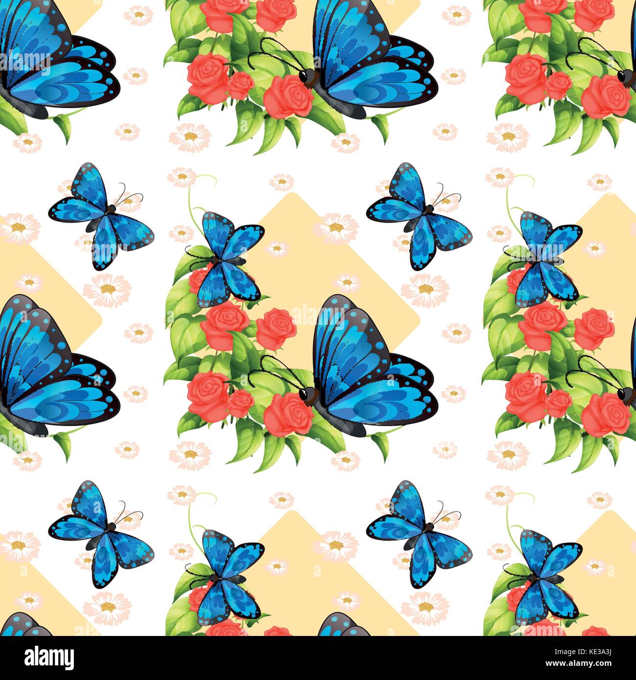 Seamless blue butterflies and roses illustration Stock Vector Image ...