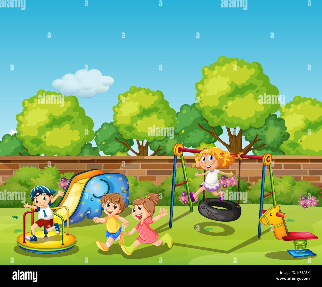 Kids playing in the playground at daytime illustration Stock Vector ...