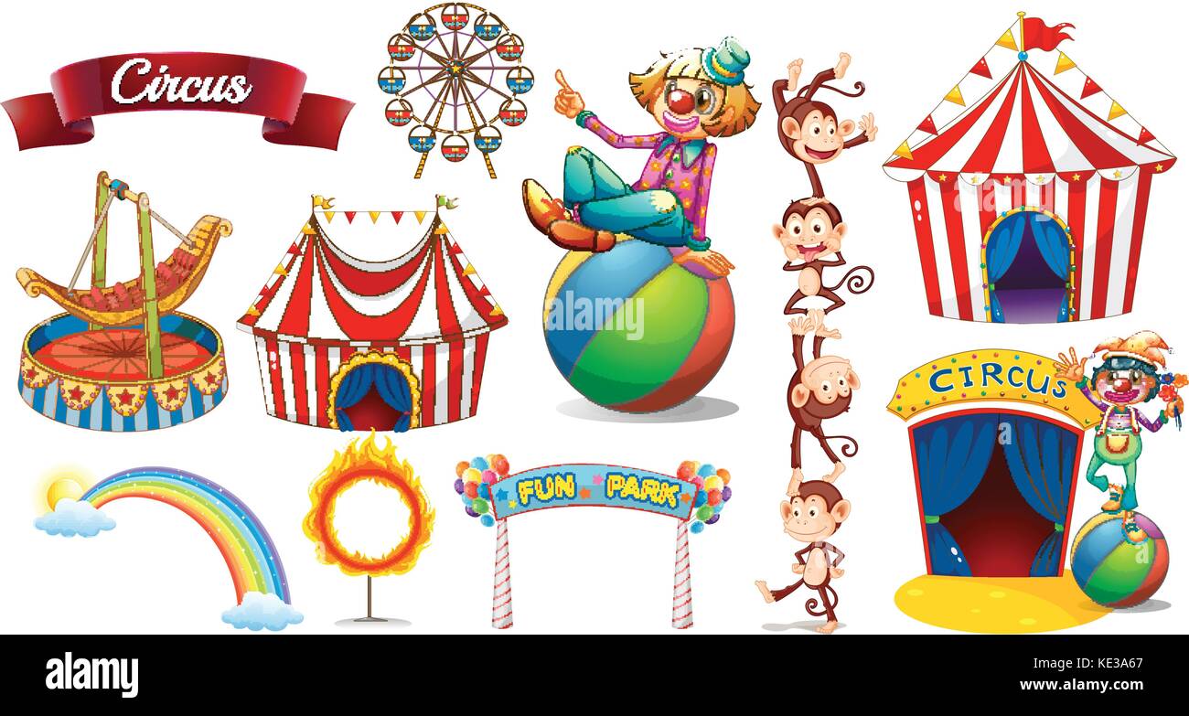 Circus set with games and characters illustration Stock Vector Image ...