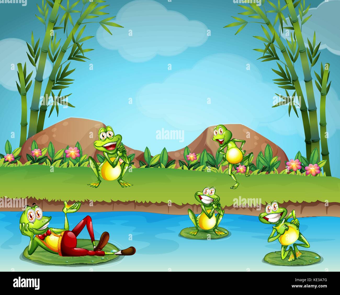 Five frogs living by the pond illustration Stock Vector Image & Art - Alamy