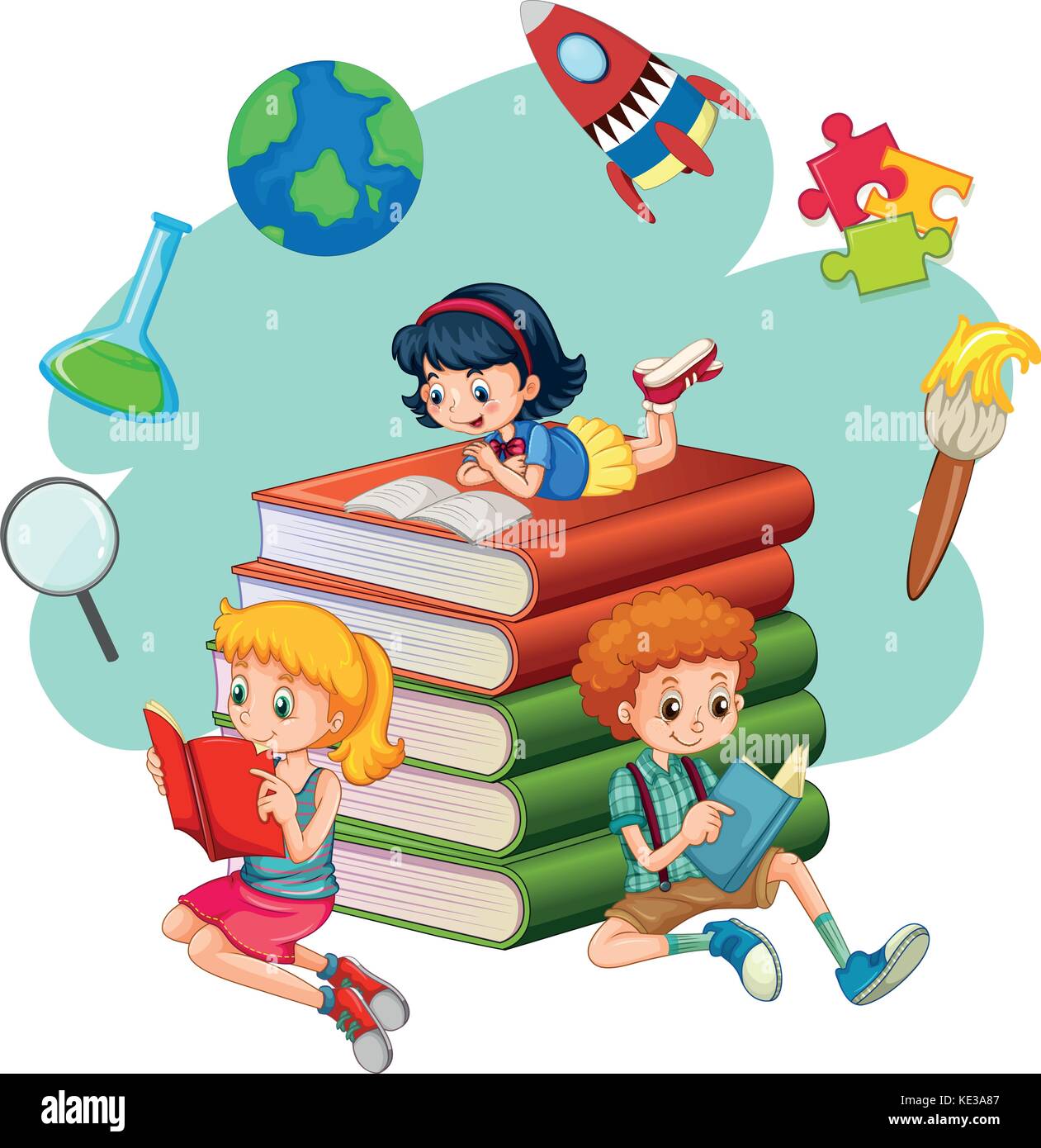 Child Reading Books Clip Art