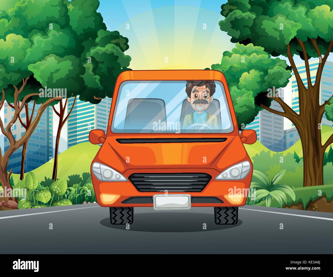 Man driving car on the road illustration Stock Vector Image & Art - Alamy