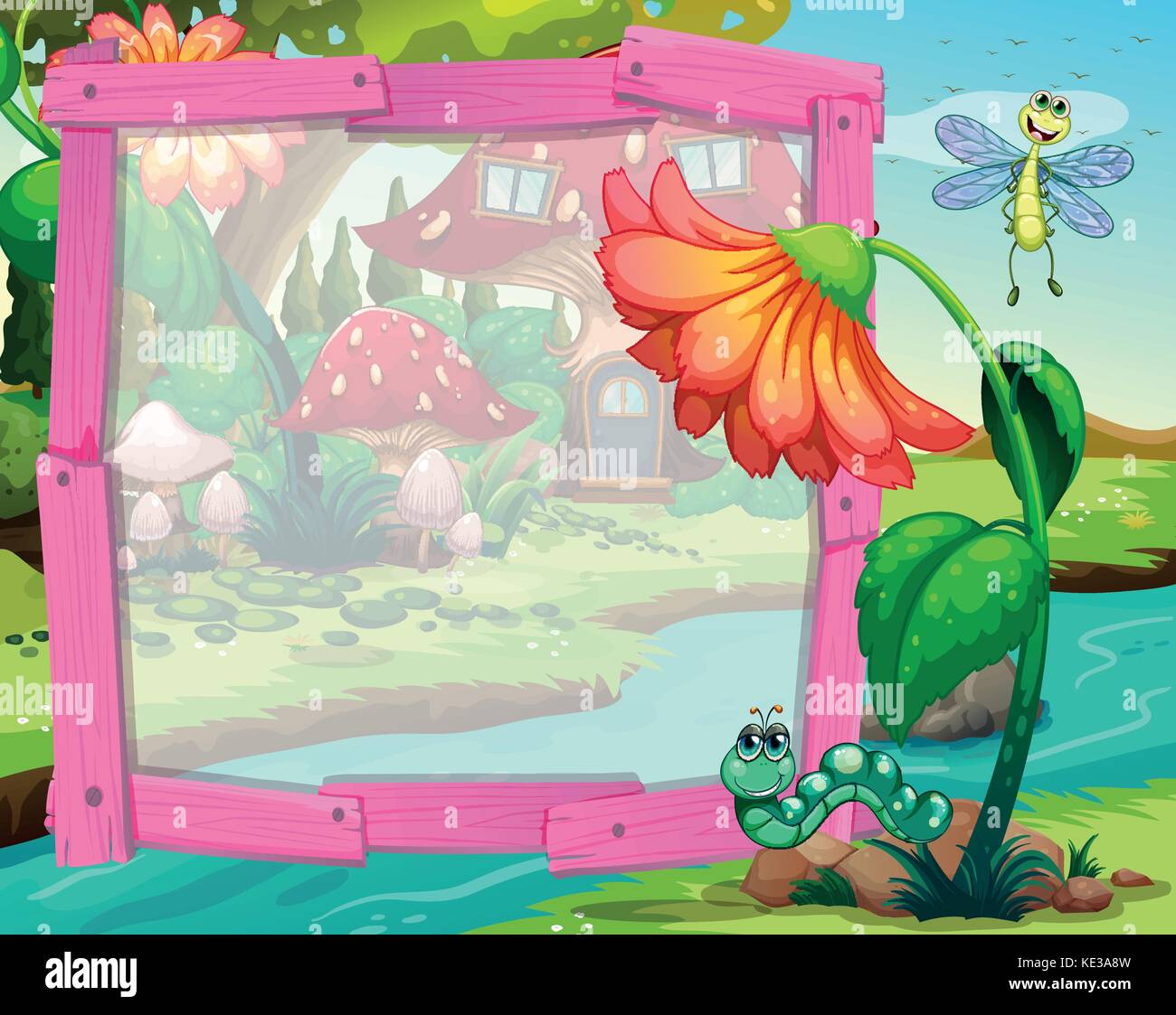 Border design with river scene illustration Stock Vector Image & Art ...