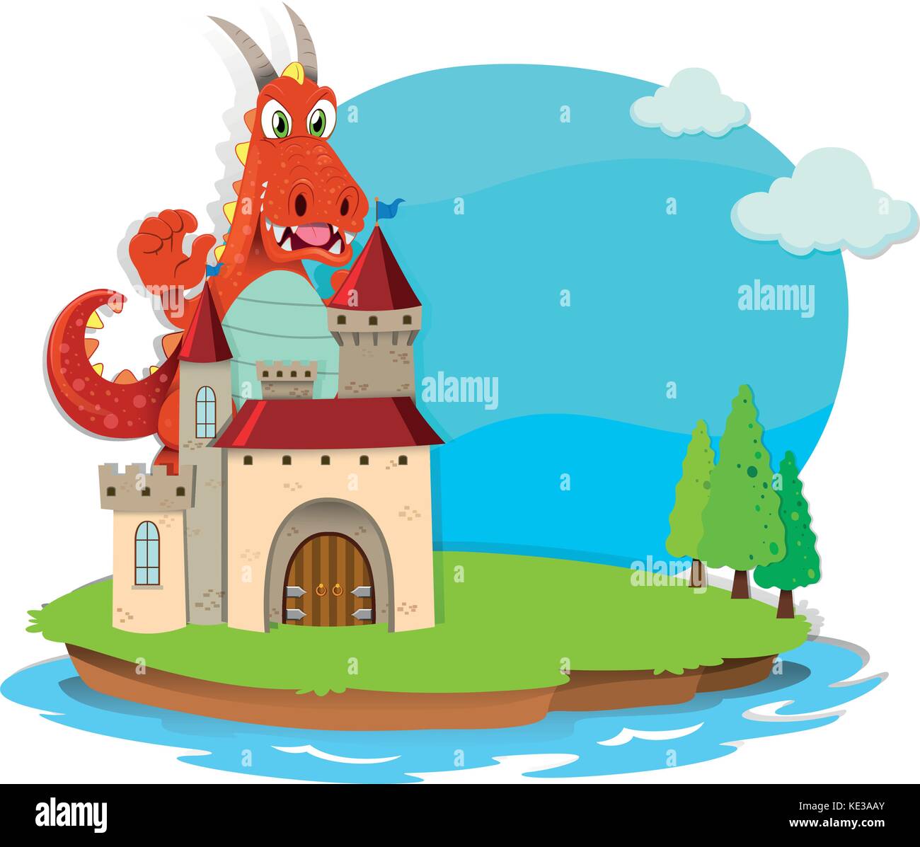 Dragon destroying the castle illustration Stock Vector Image & Art - Alamy