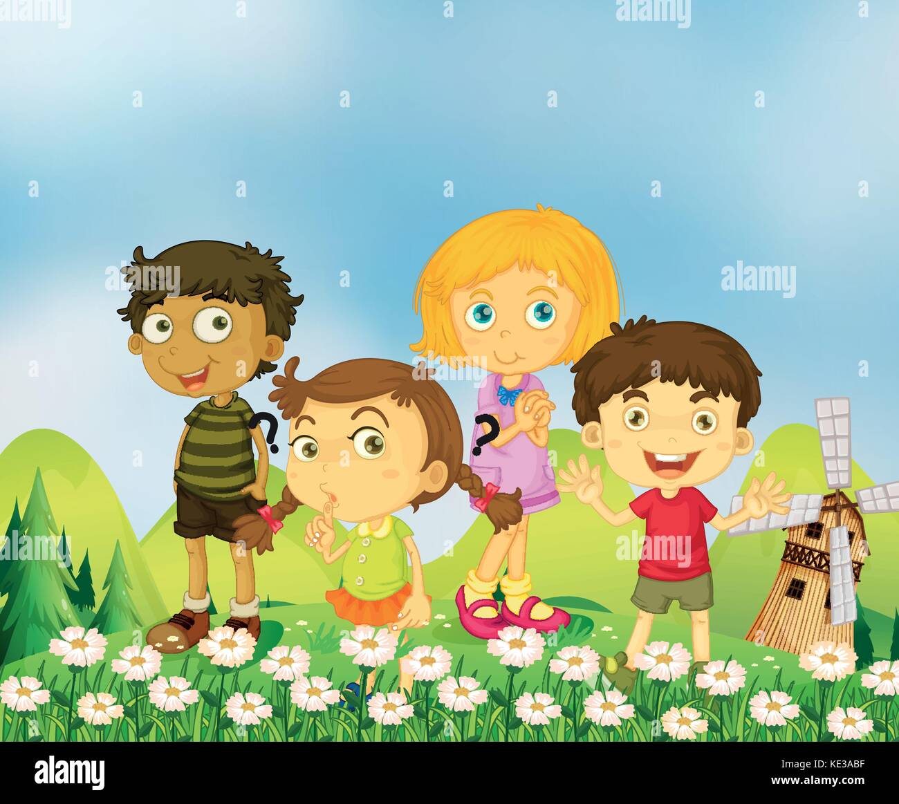 Children playing in the garden illustration Stock Vector Image & Art ...