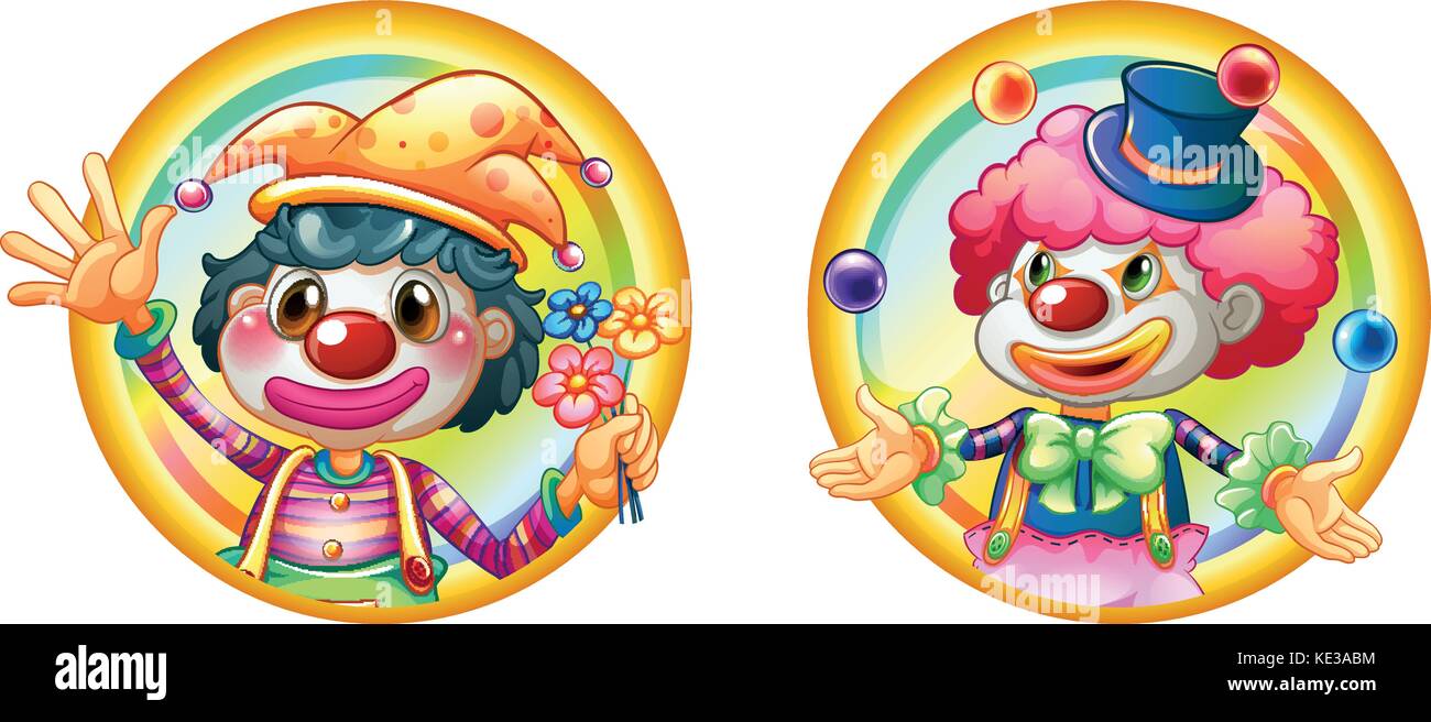Two clowns on round badges illustration Stock Vector Image & Art - Alamy