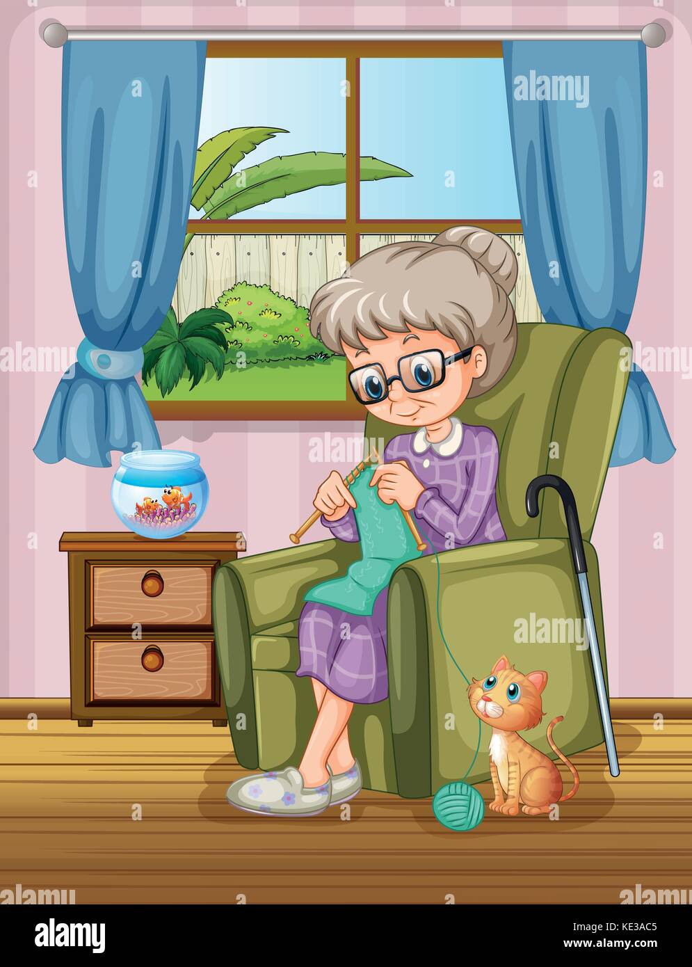 Grandmother is knitting Stock Vector Images - Alamy