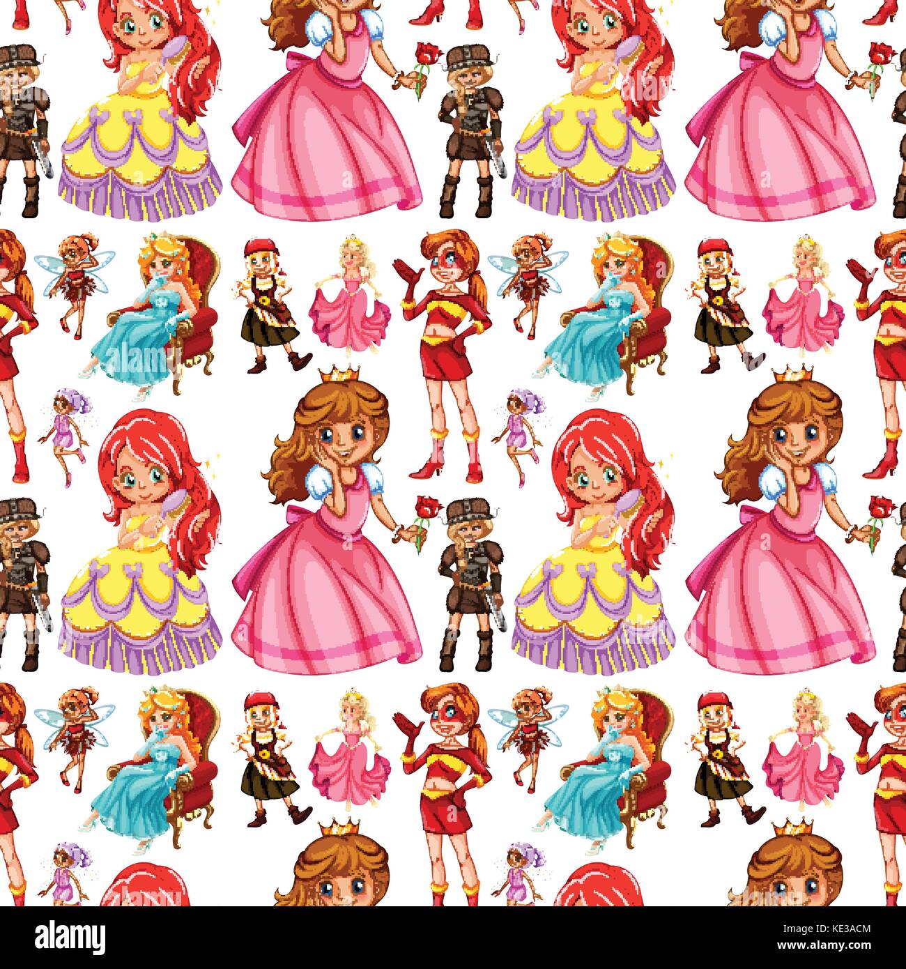 Seamless Female Characters From Fairytales Illustration Stock Vector
