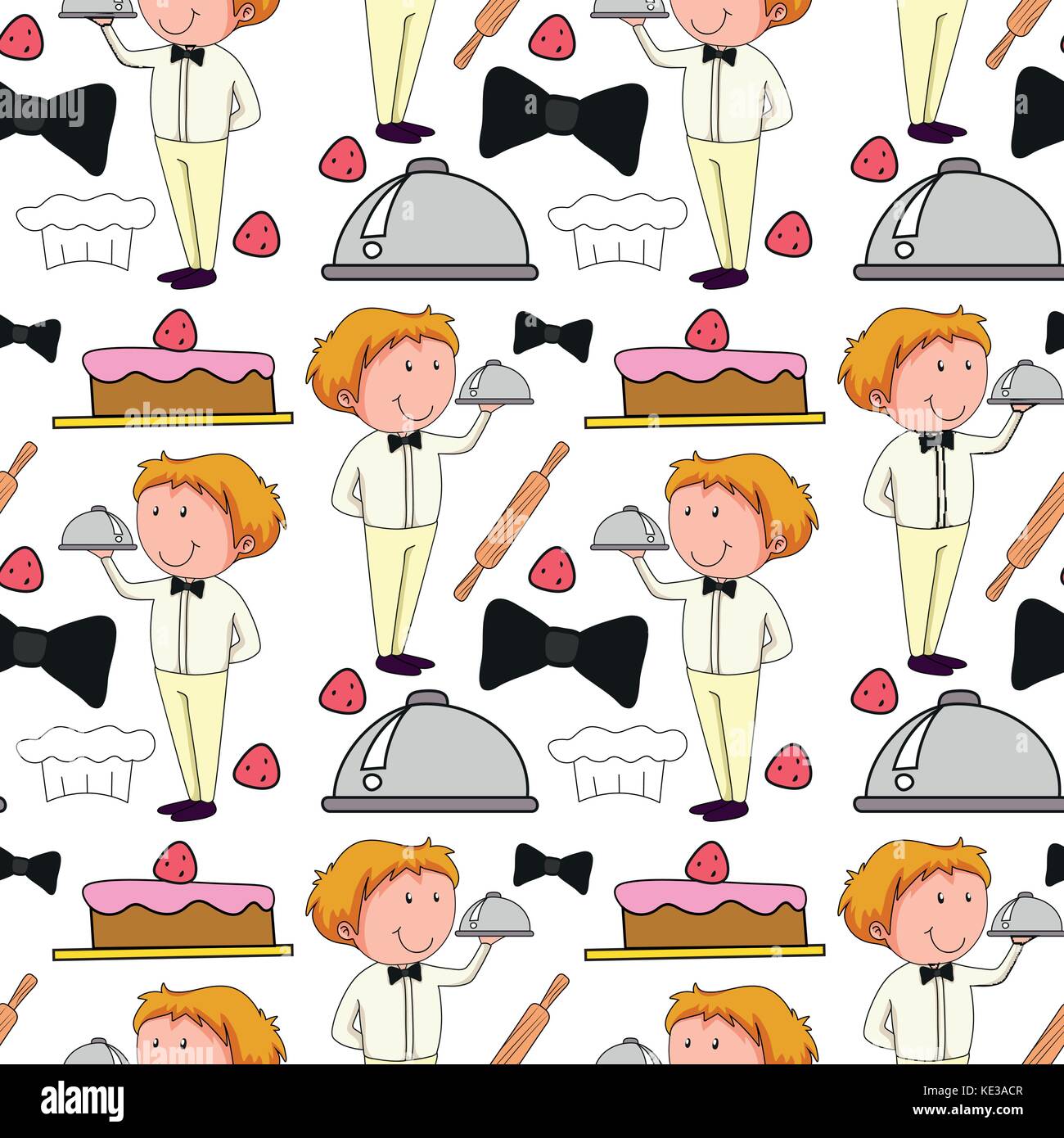 Seamless background with waiter serving food illustration Stock Vector ...