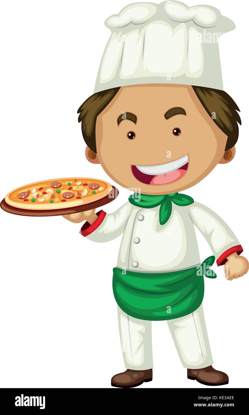 Male chef serving pizza illustration Stock Vector Image & Art - Alamy