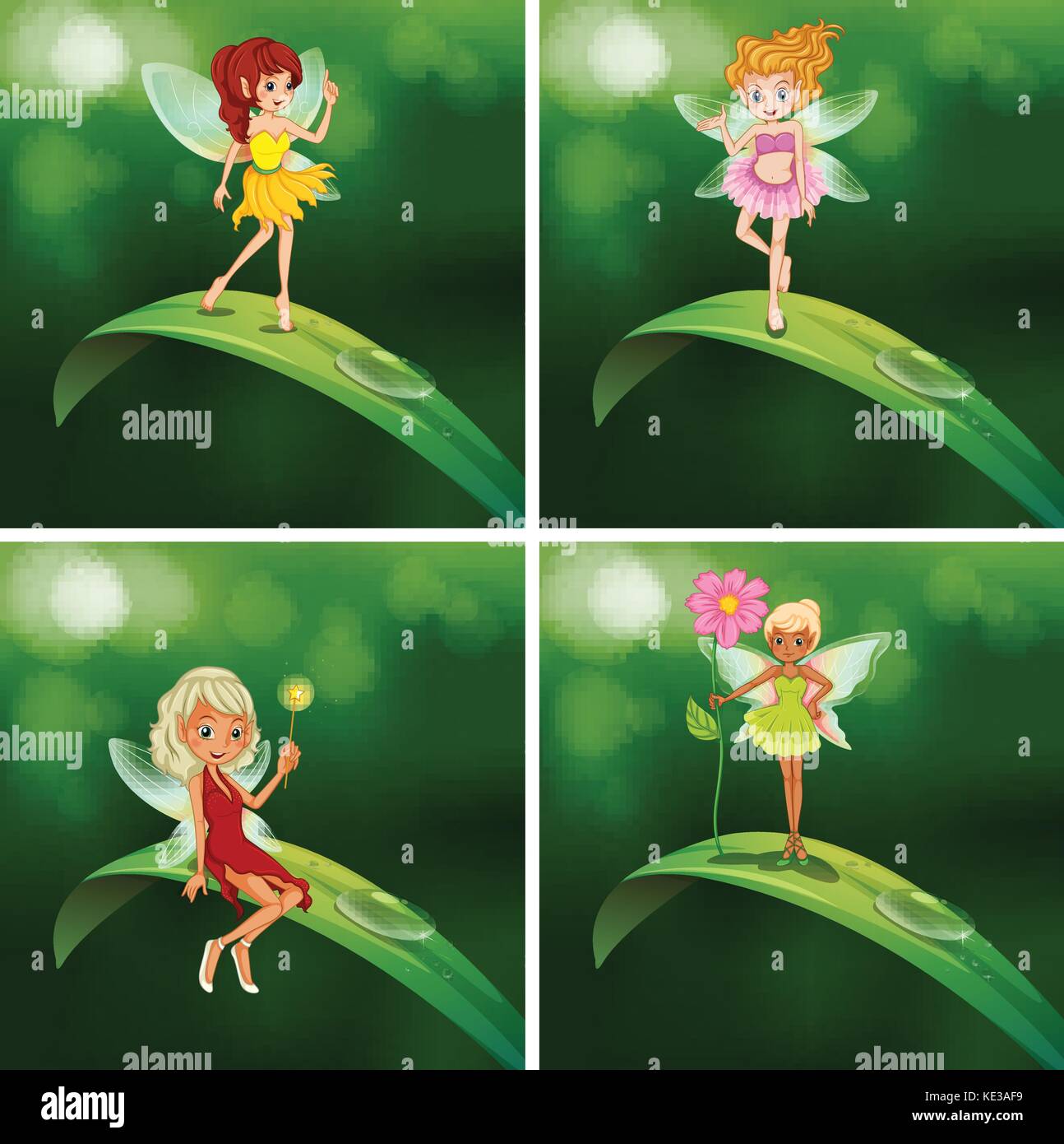 Fairies standing on green leaves illustration Stock Vector Image & Art ...