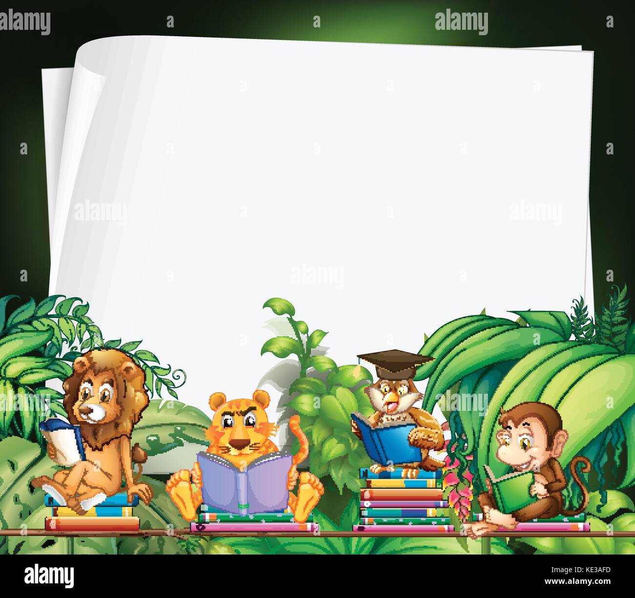 Border design with wild animals reading books illustration Stock Vector ...