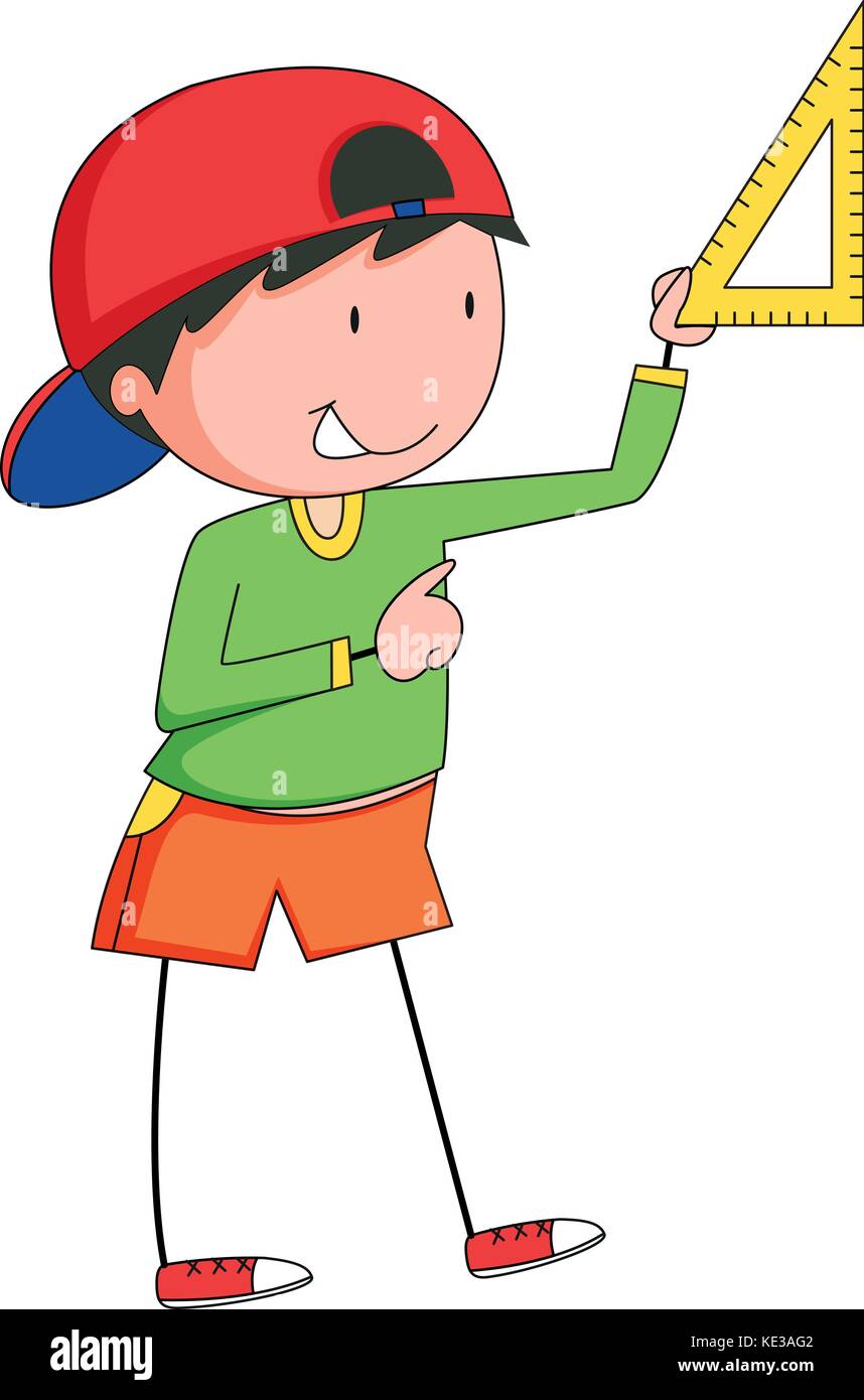Boy measuring with triangle ruler illustration Stock Vector Image & Art ...