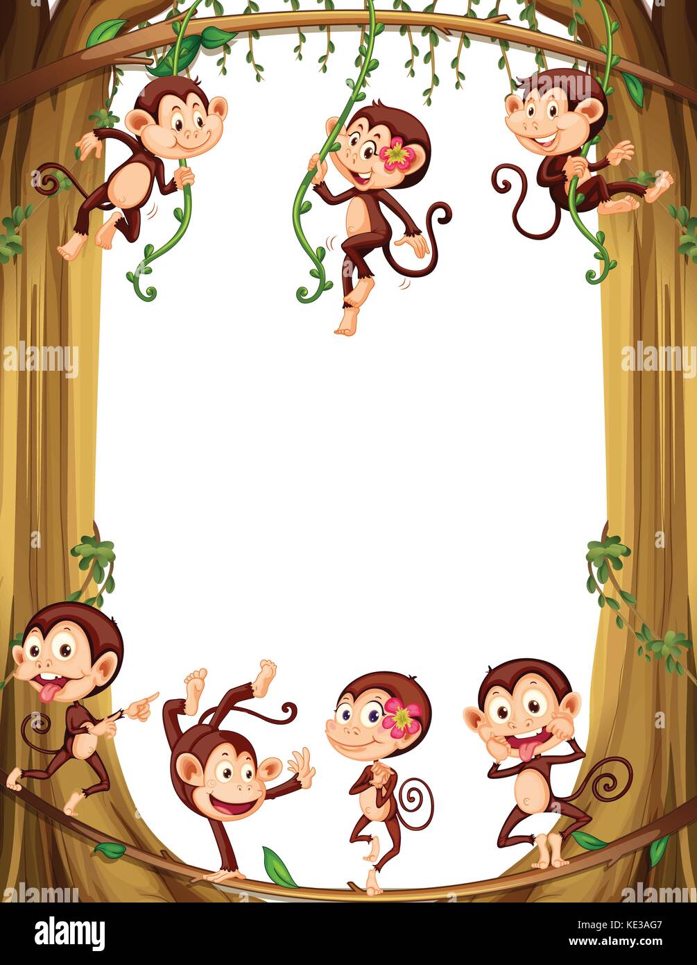 Border design with monkeys climbing the tree illustration Stock Vector ...