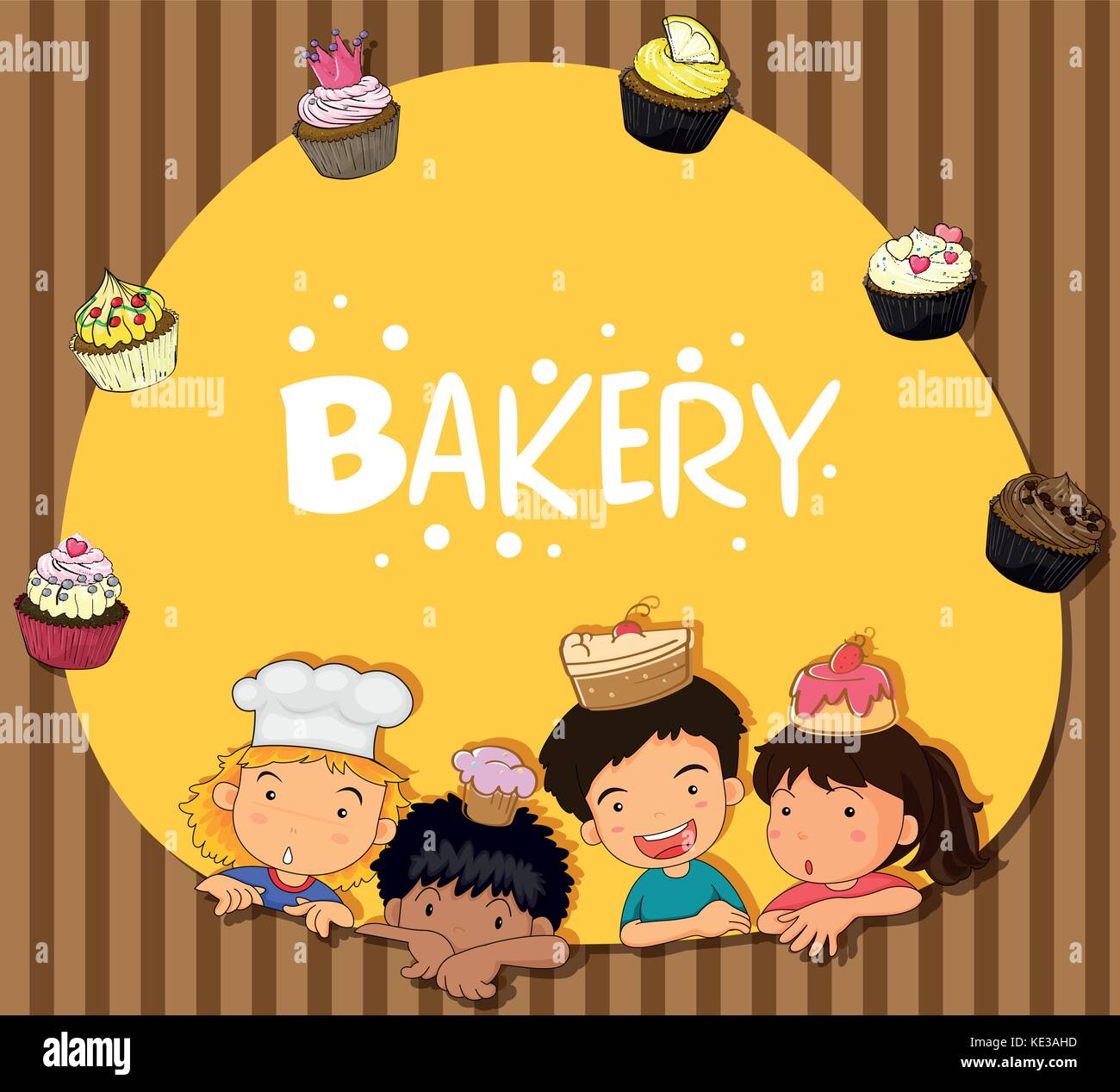 Bakery theme with children and cupcakes illustration Stock Vector Image ...