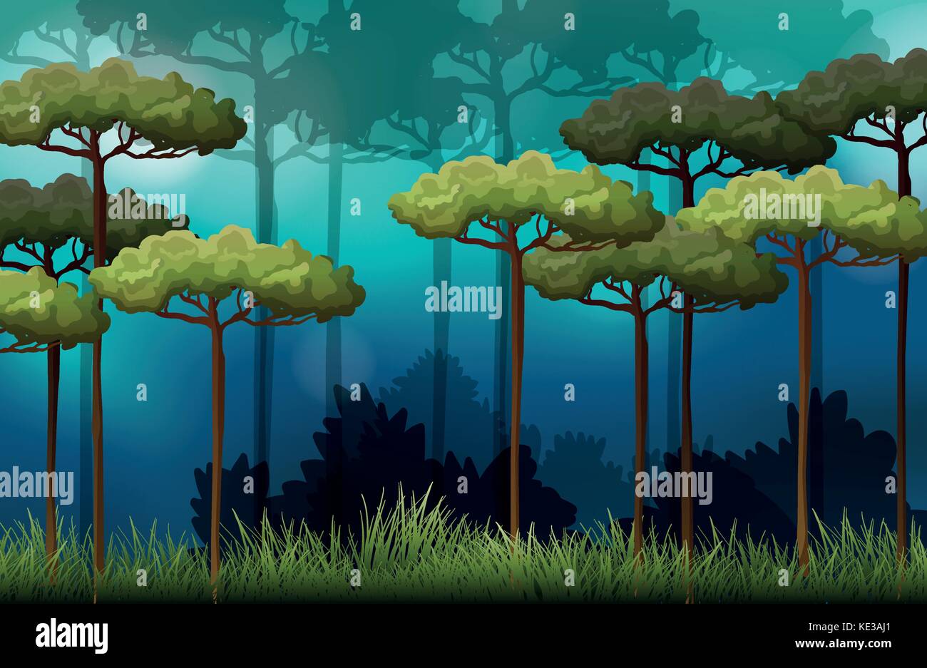 Forest scene with trees and field illustration Stock Vector Image & Art ...