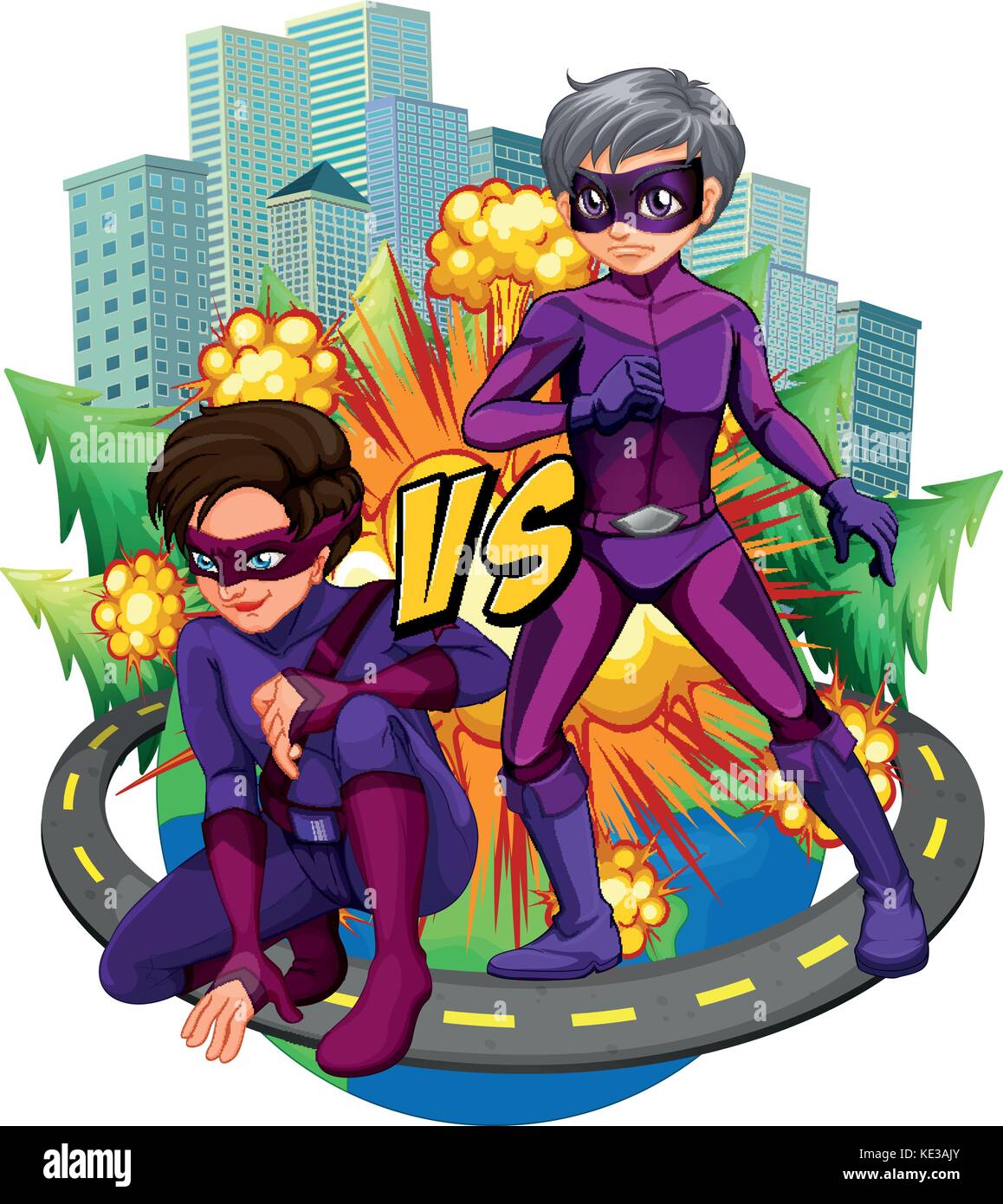 Two superheroes in the city illustration Stock Vector Image & Art - Alamy