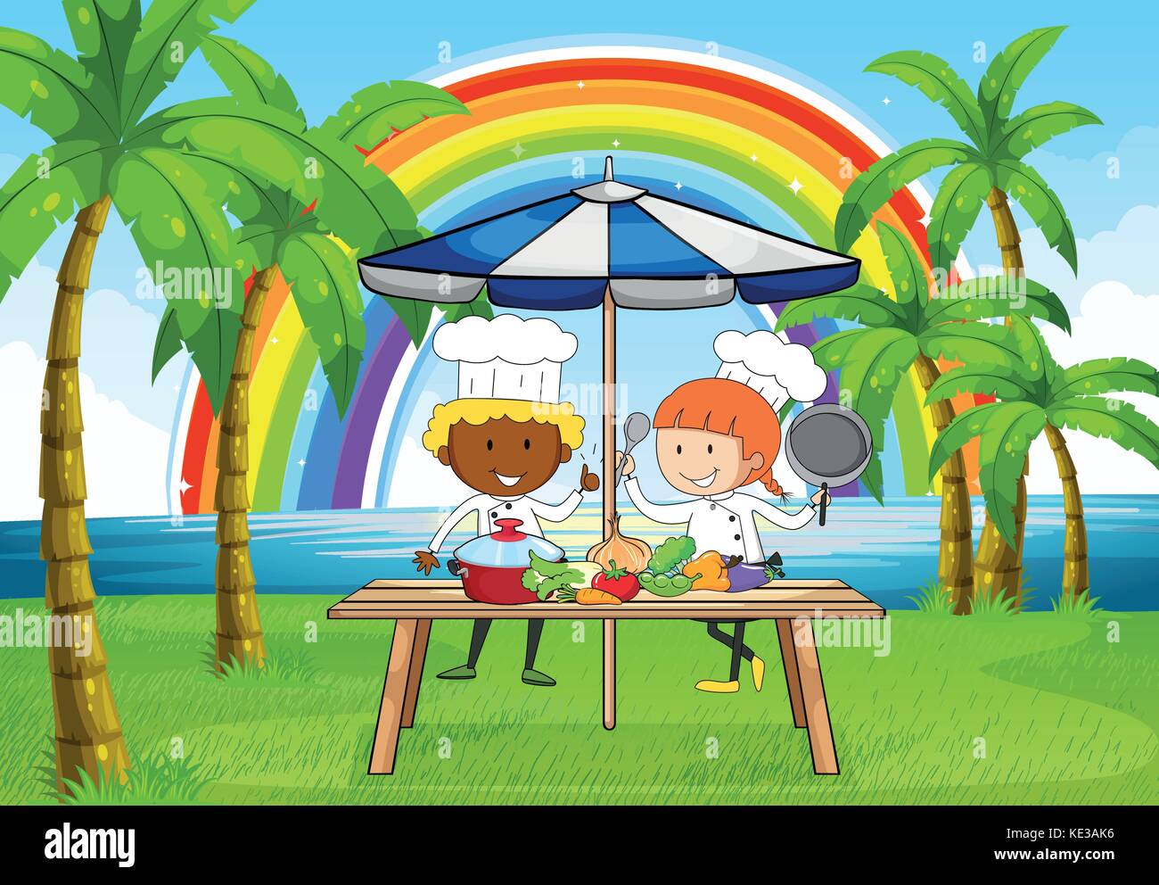 Male and female chefs cooking outside Stock Vector Image & Art - Alamy