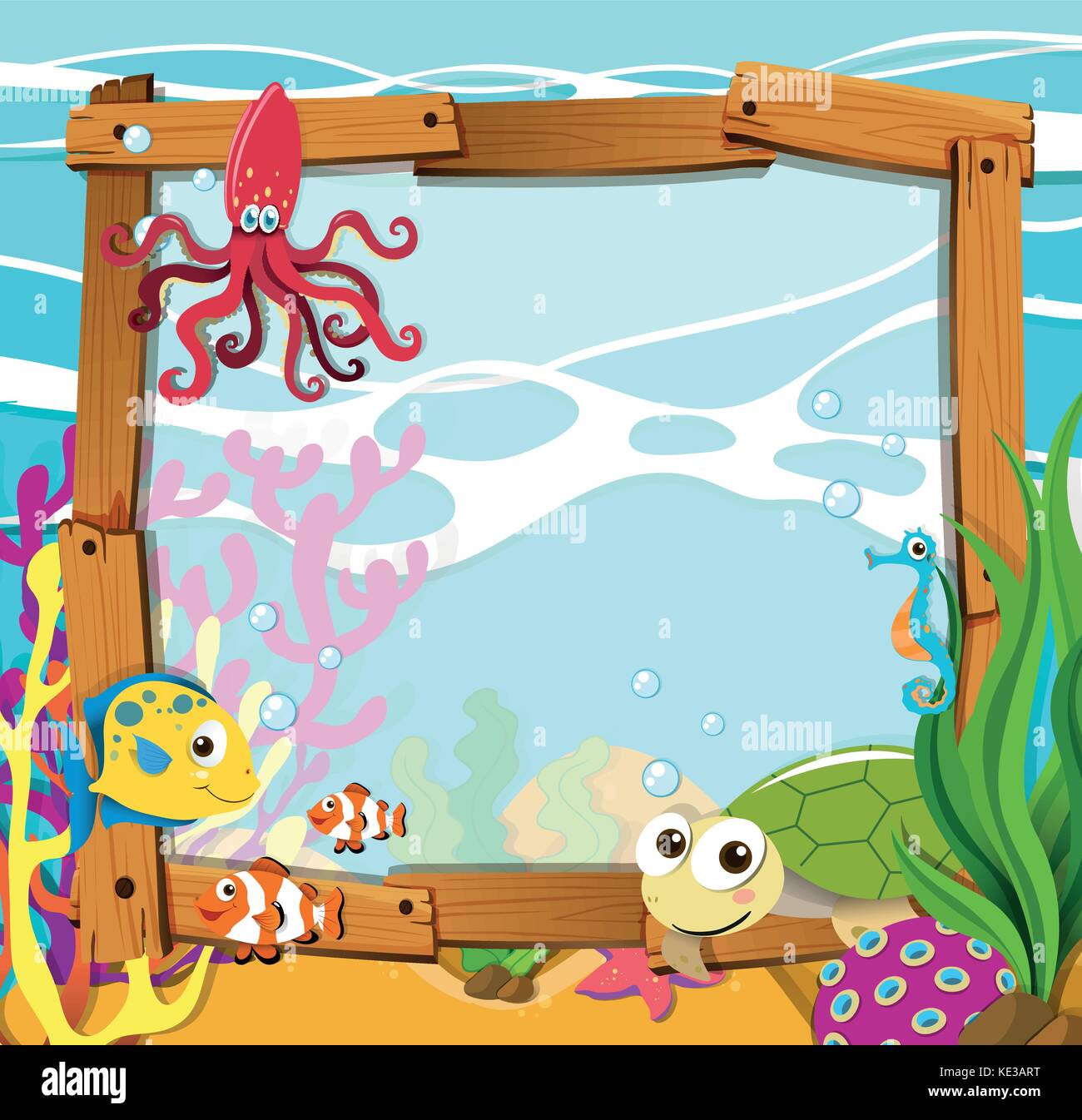 Border design with sea animals illustration Stock Vector Image & Art ...