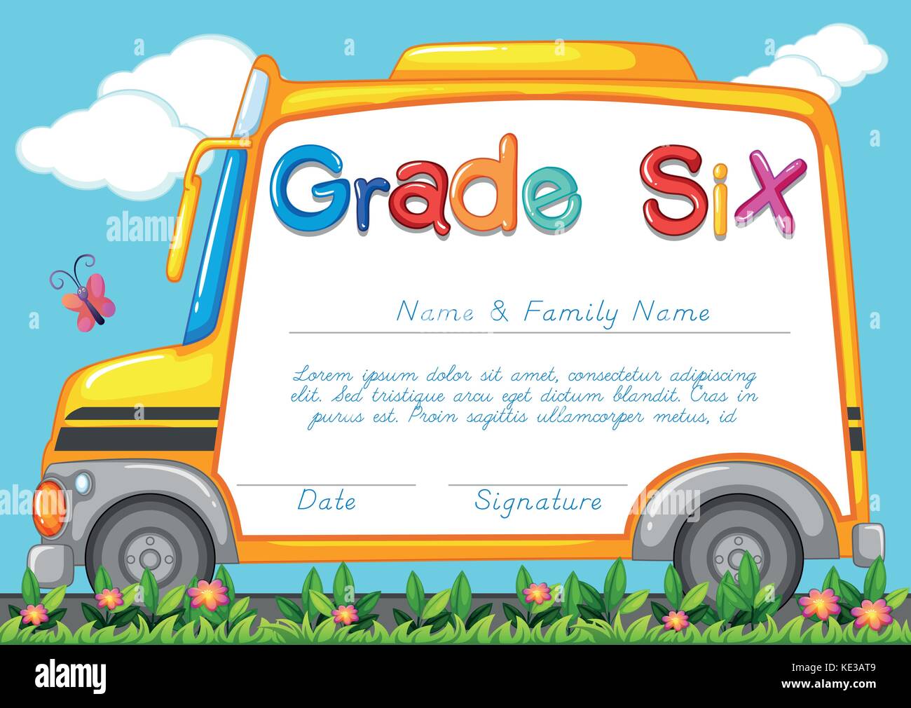 Diploma template for students grade six illustration Stock Vector Image ...