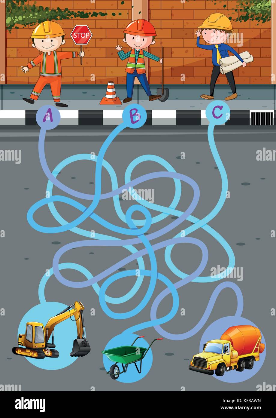 Game template with construction workers and tools illustration Stock ...