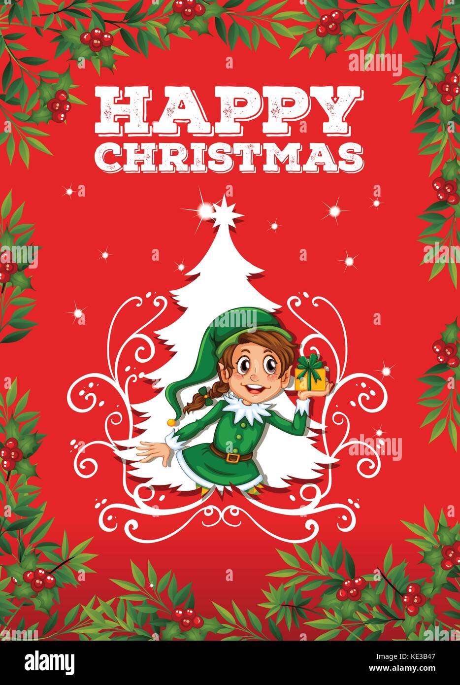 Christmas card with elf illustration Stock Vector Image & Art - Alamy