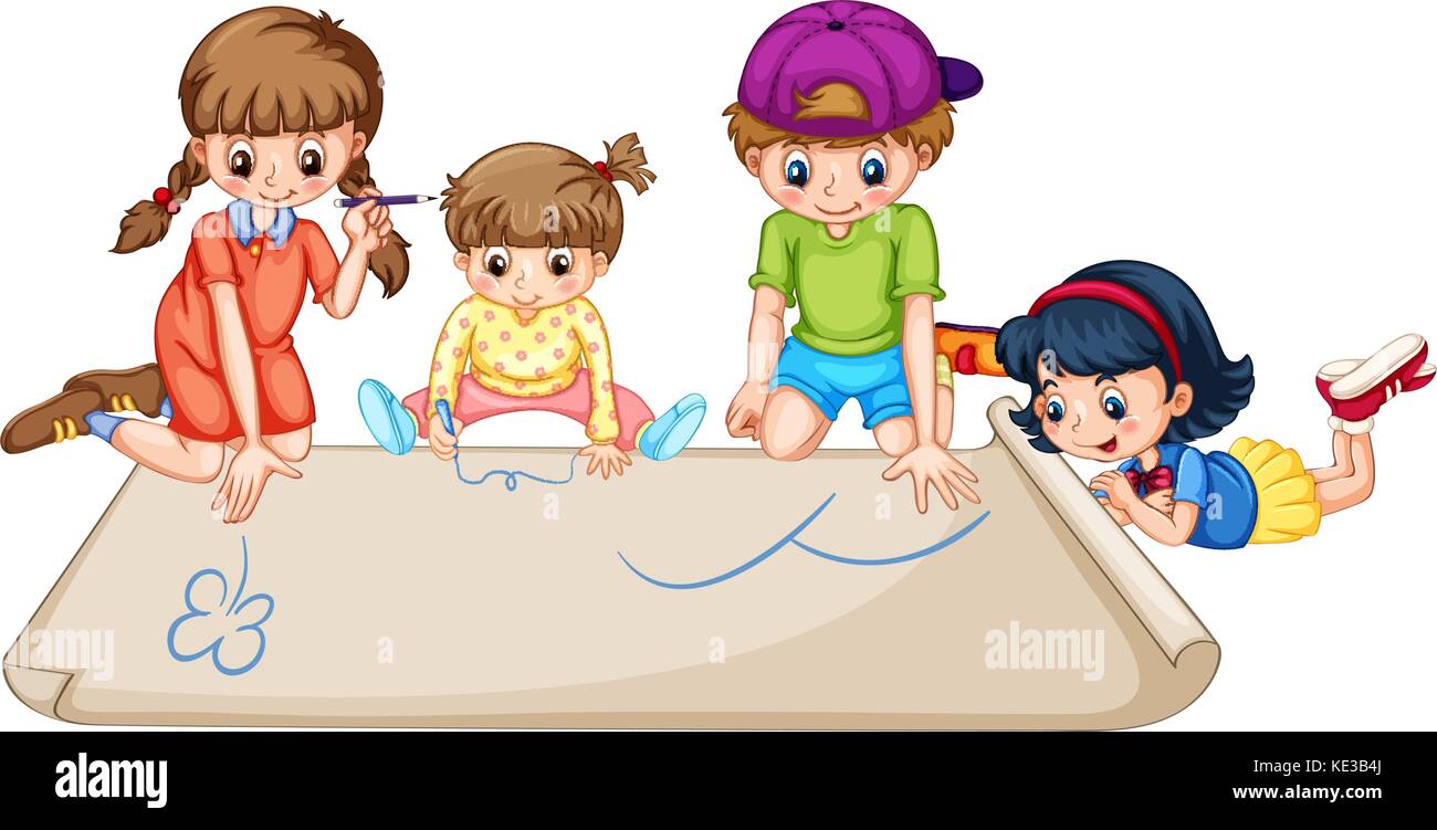 Children drawing on paper illustration Stock Vector Image & Art - Alamy