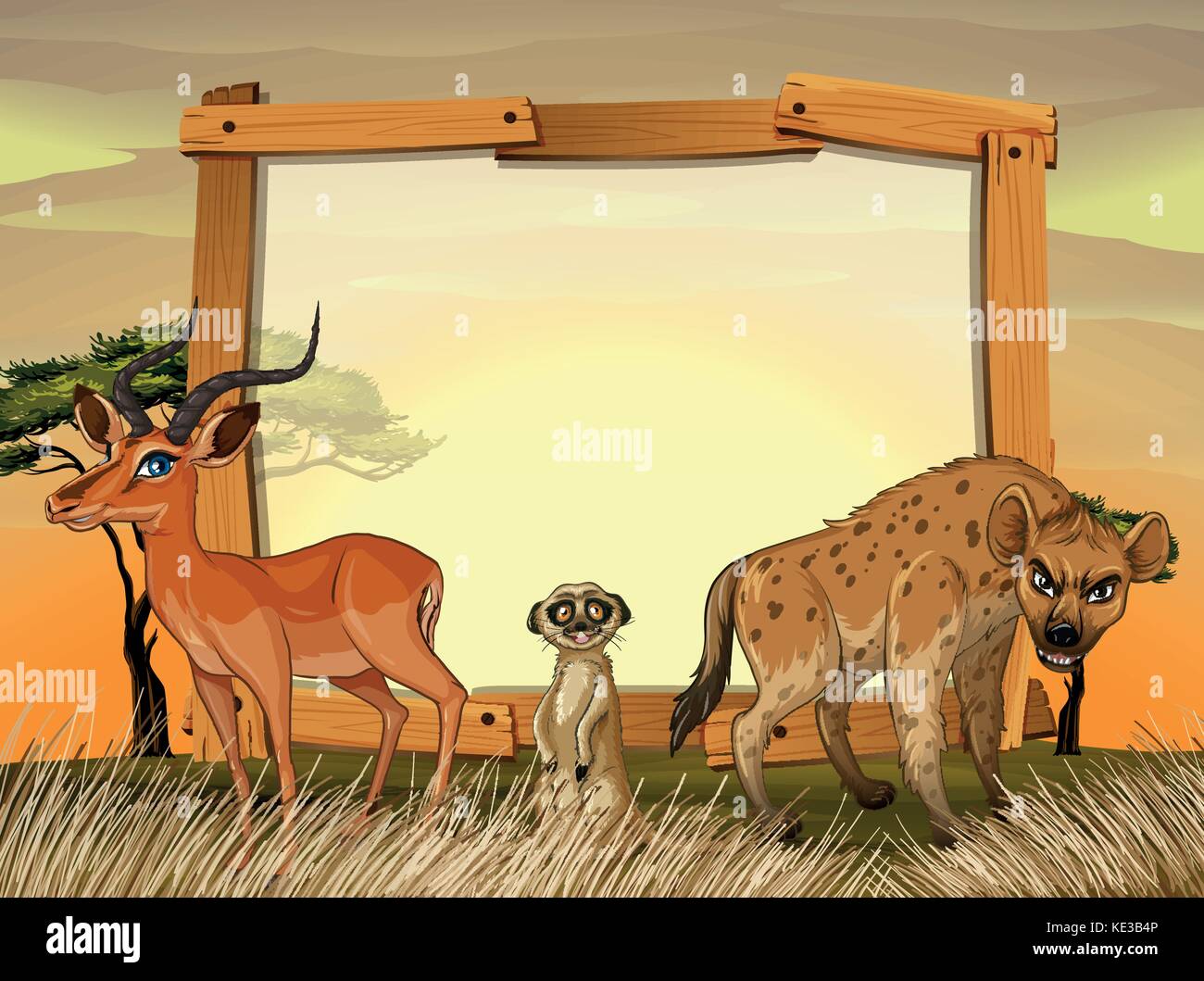 Frame design with wild animals in the field illustration Stock Vector ...
