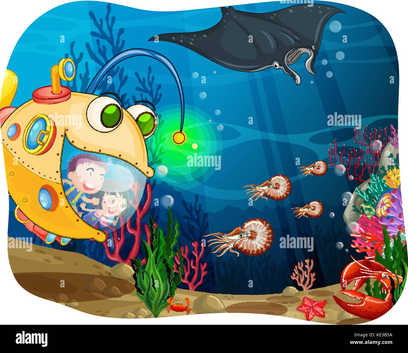 Children in submarine under the ocean illustration Stock Vector Image ...