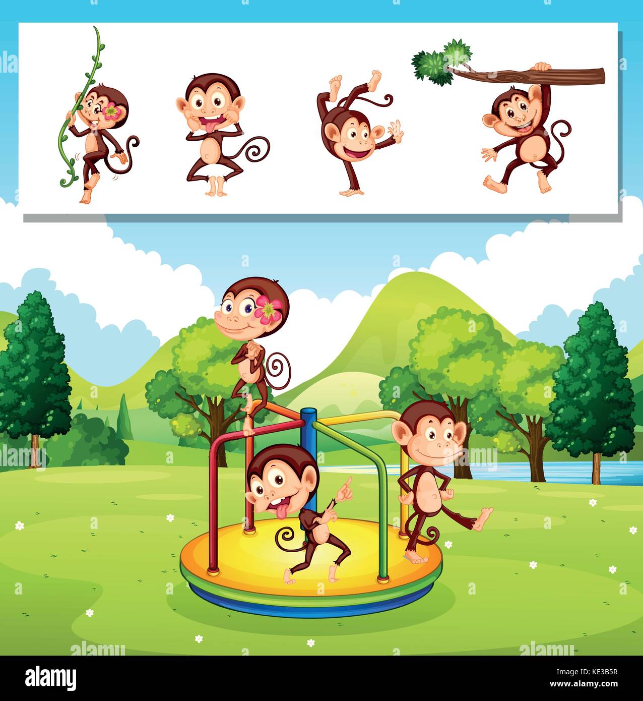 Monkeys playing in the park illustration Stock Vector Image & Art - Alamy