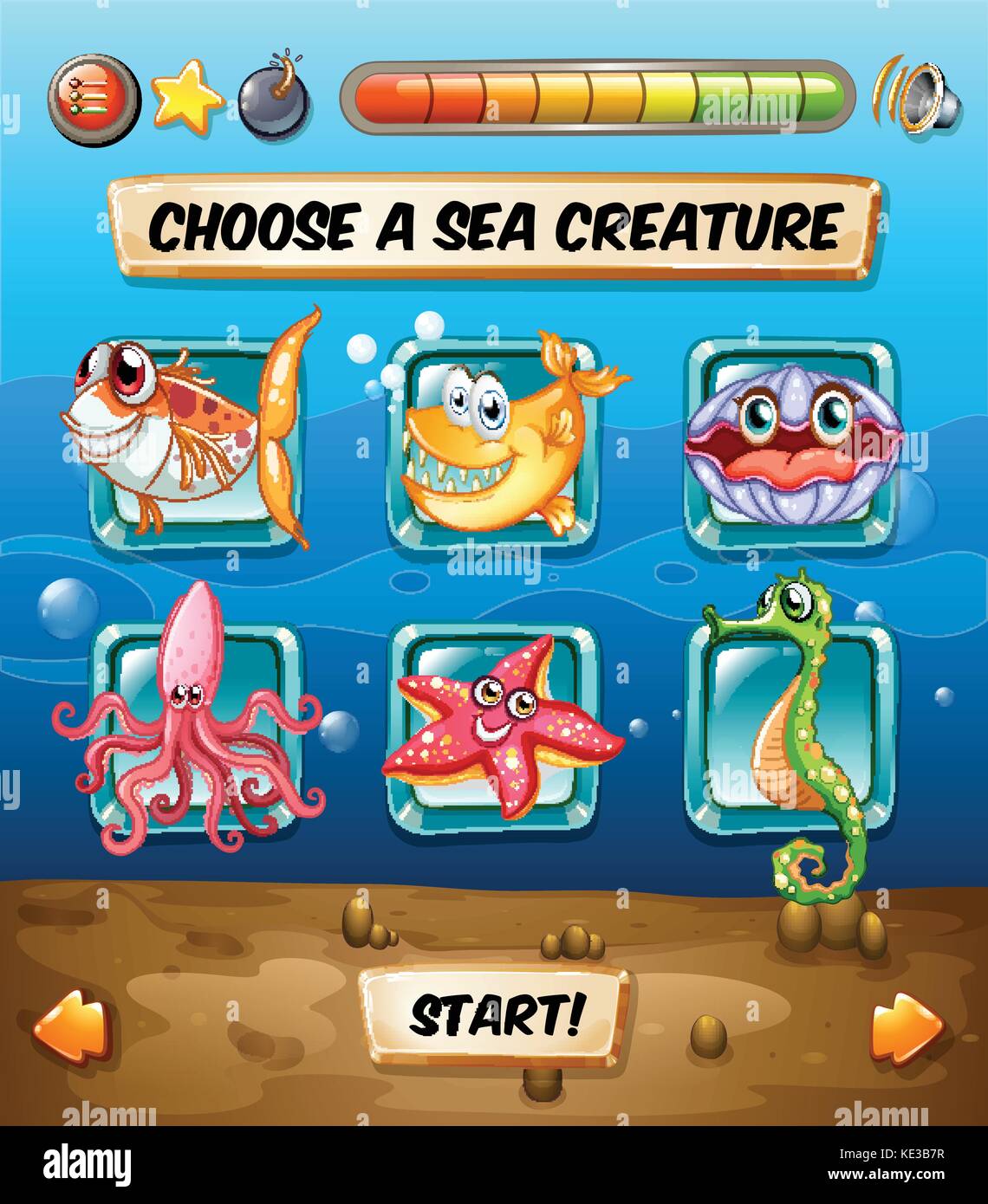Computer game template with underwater scene illustration Stock Vector ...