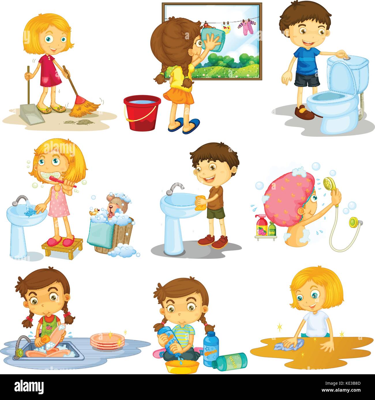 Children doing different chores illustration Stock Vector Image & Art ...