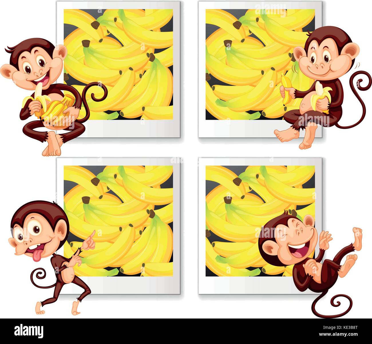 Happy monkeys eating banana illustration Stock Vector Image & Art - Alamy