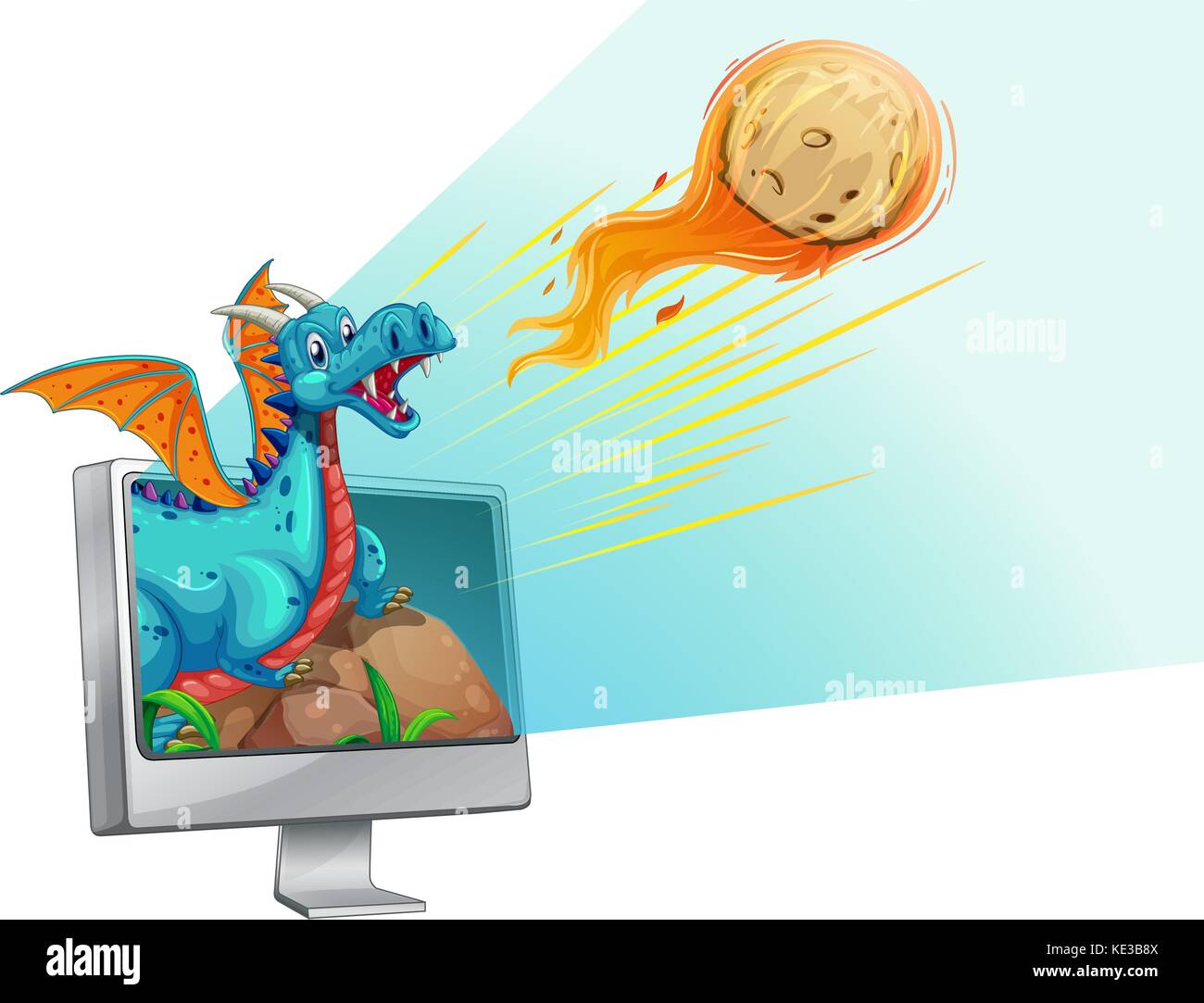 Computer screen with dragon and comet illustration Stock Vector Image ...