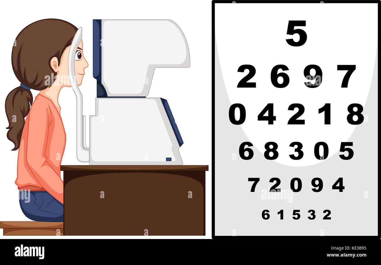 Woman having eyes exam with machine illustration Stock Vector Image ...