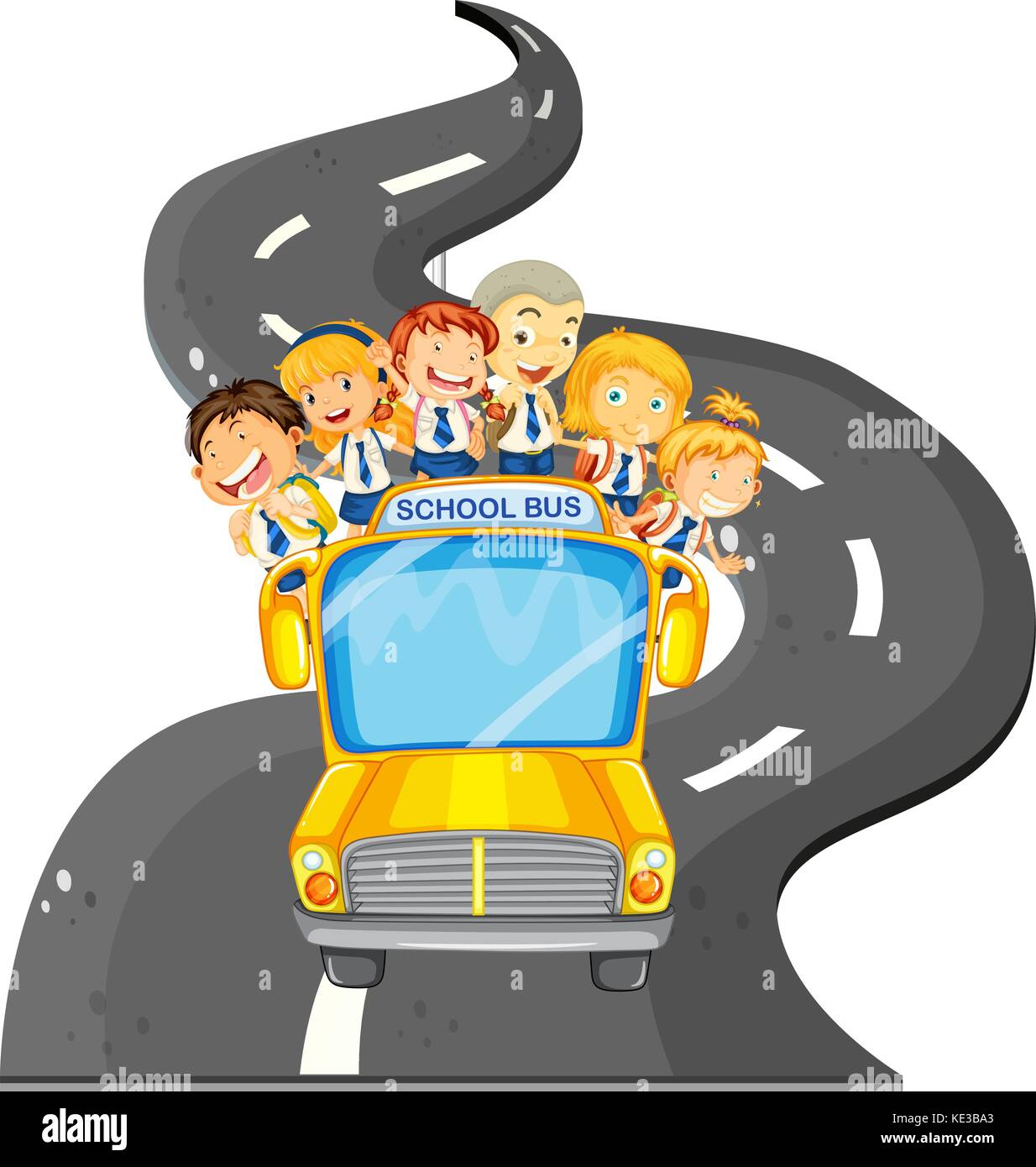 Students riding on school bus illustration Stock Vector Image & Art - Alamy