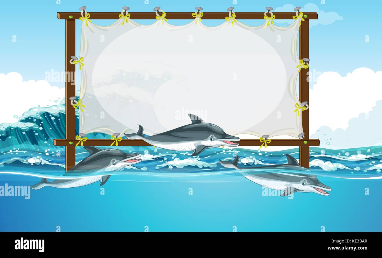 Border design with three dolphins swimming illustration Stock Vector ...