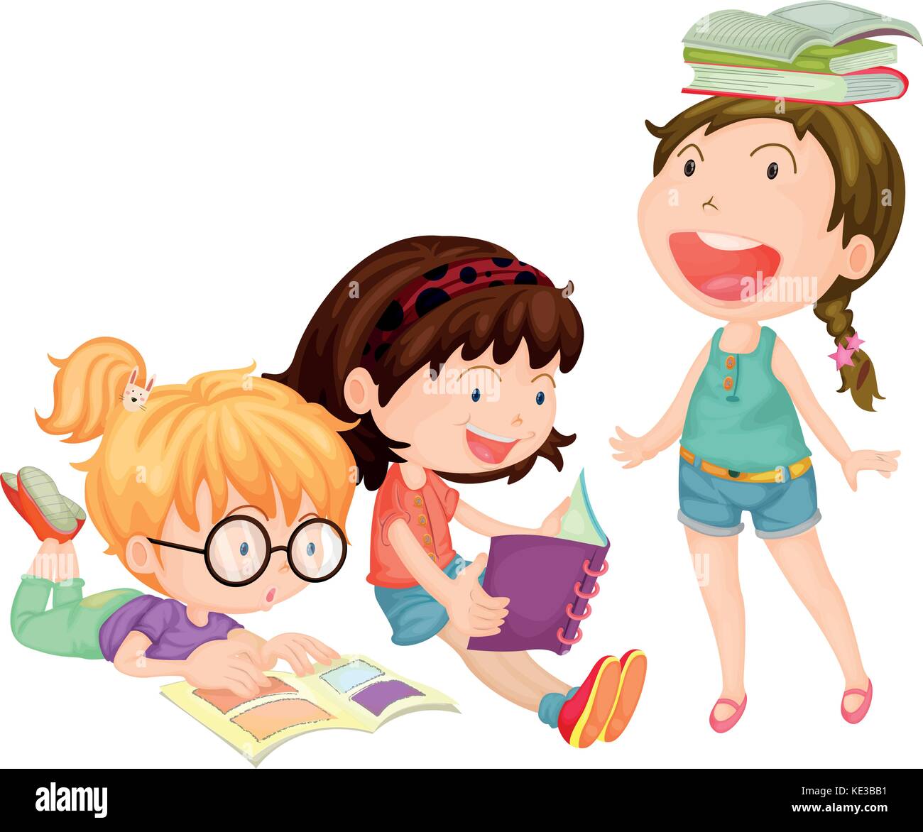 Three girls reading books together illustration Stock Vector Image ...