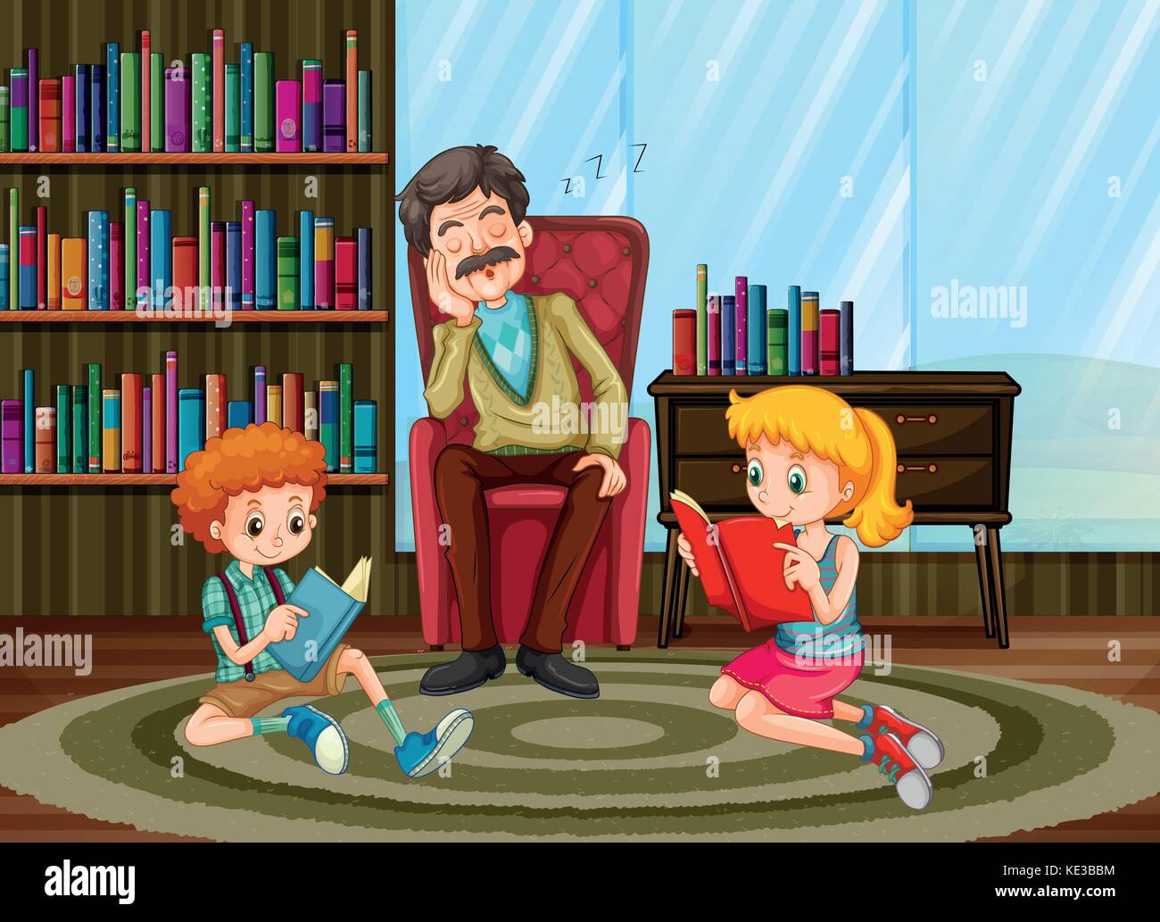 Family members reading in the living room illustration Stock Vector ...