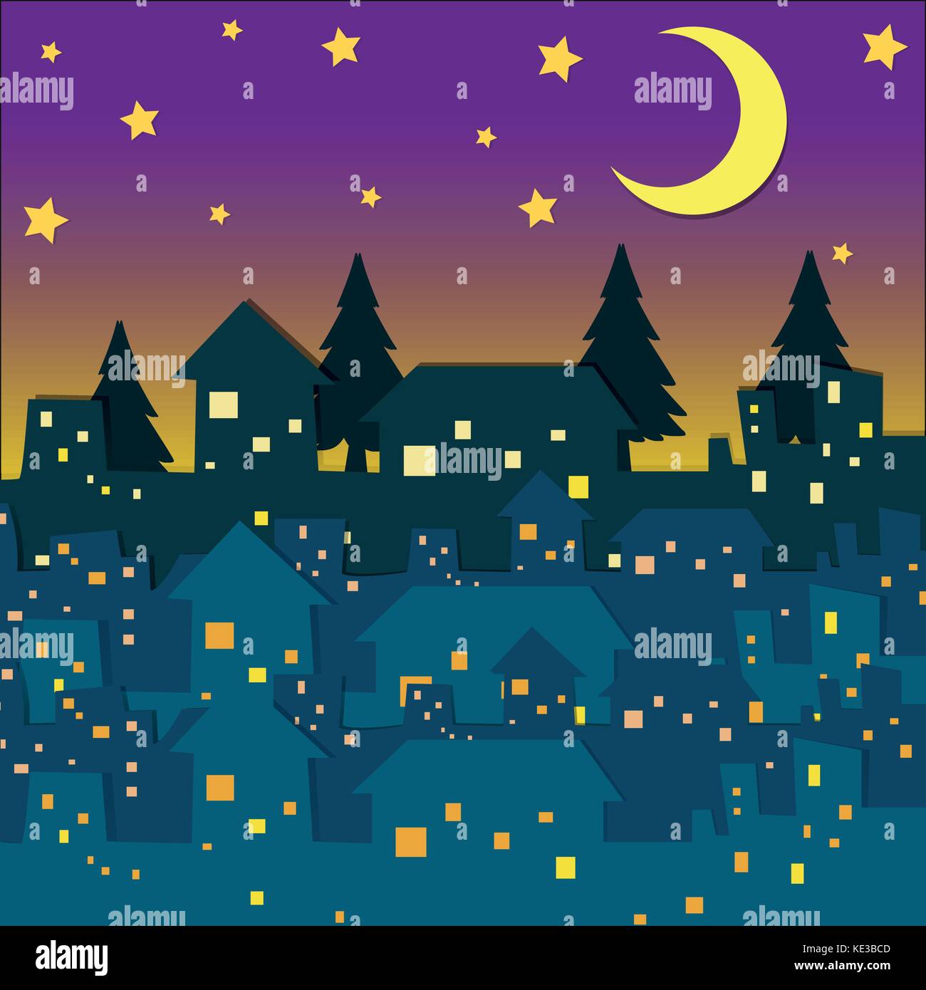Night scene with many houses illustration Stock Vector Image & Art - Alamy