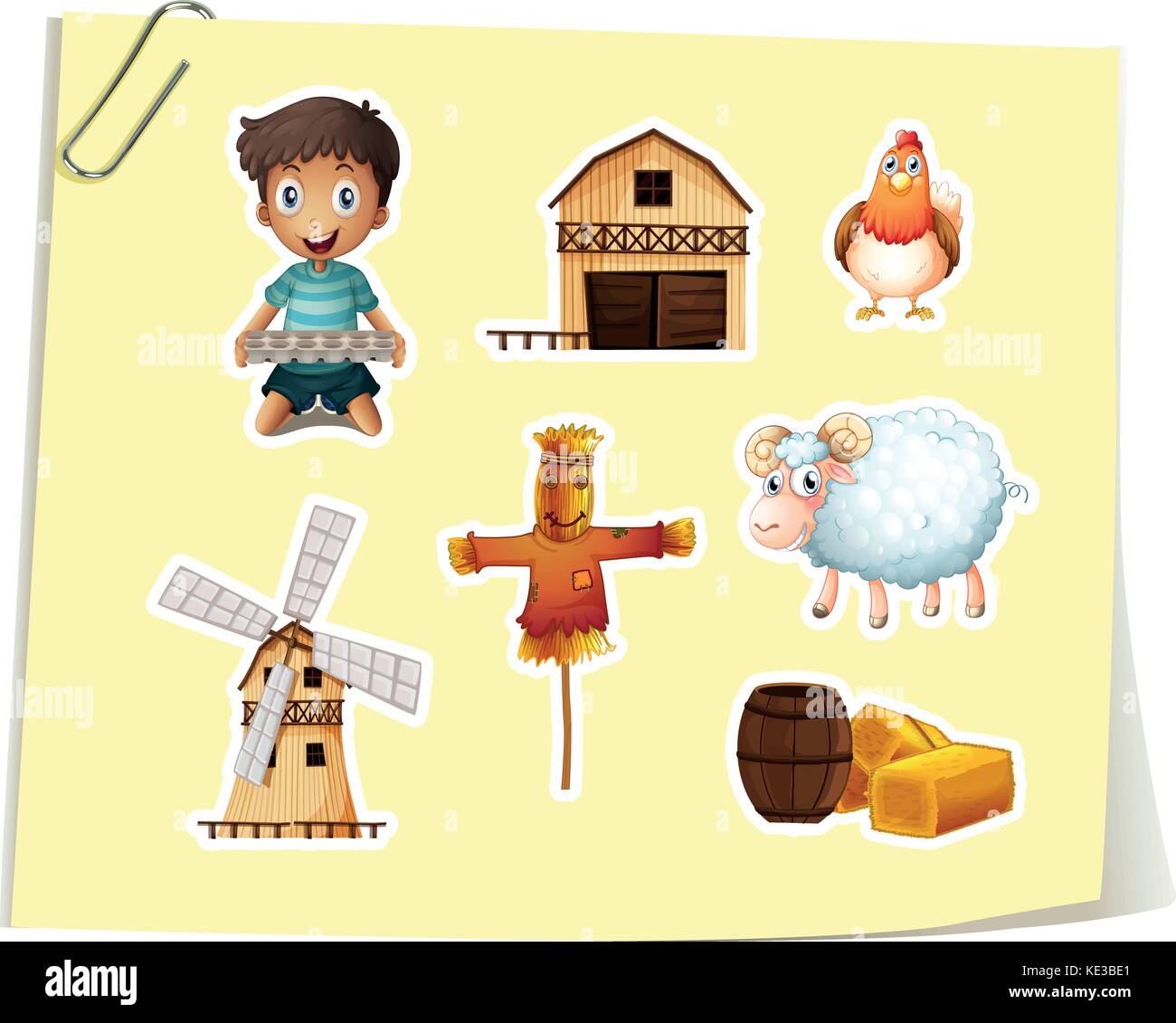Farm set with boy and farm objects illustration Stock Vector Image ...