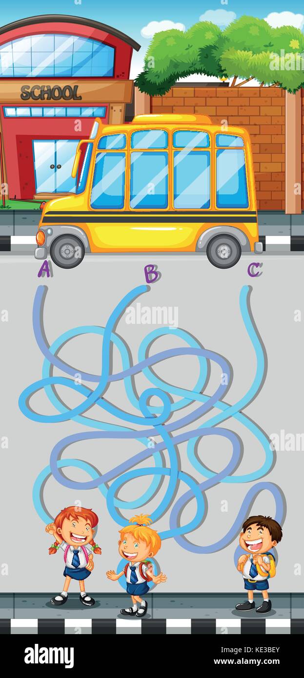Maze game with students and school bus illustration Stock Vector Image ...