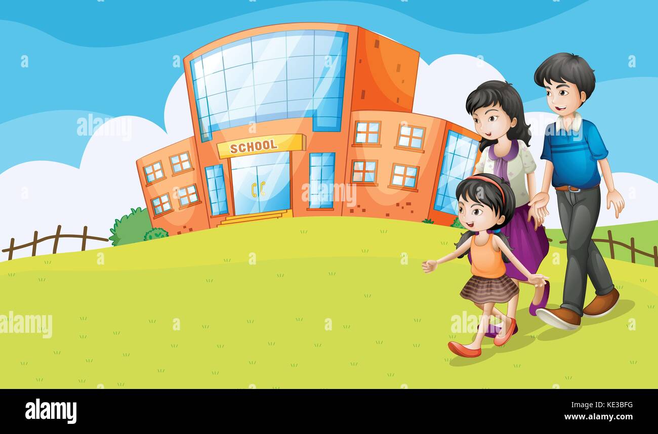 Family visiting the school illustration Stock Vector Image & Art - Alamy