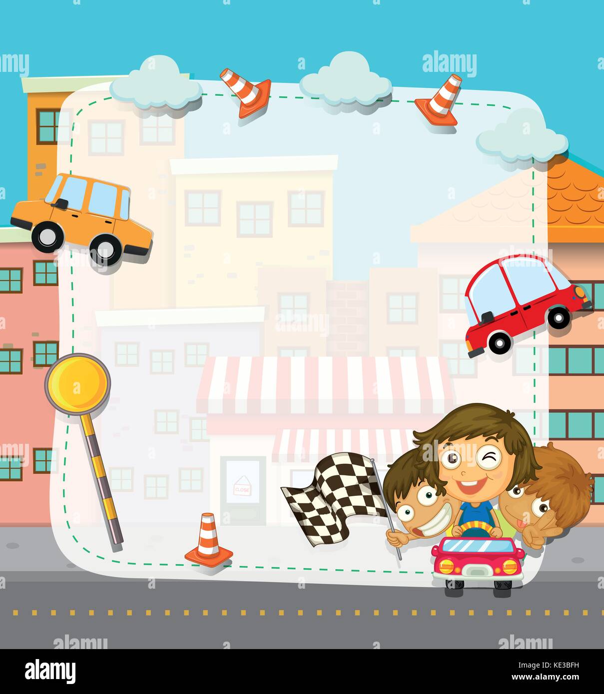 Border design with children and traffic illustration Stock Vector Image ...